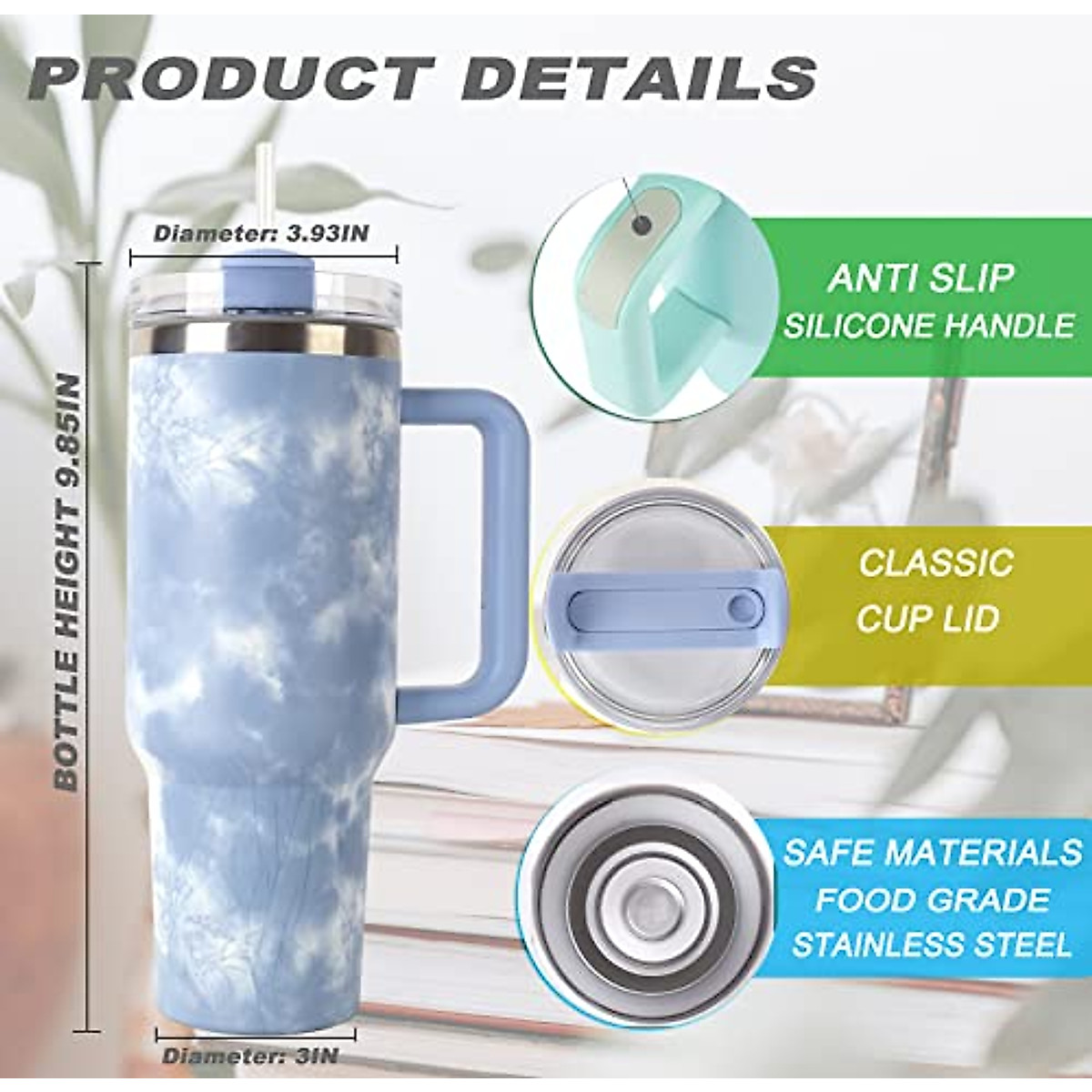 40 oz Tumbler with Handle and Straw Lid,Stainless Steel Travel Mug Water Bottle Cup,Reusable Insulated Vacuum splashproof Cup,for Car,Home,Office,Gifts