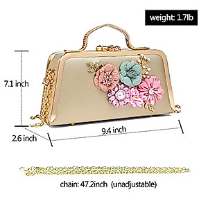 Gold Evening Bag for Women, Flower Wedding Evening Clutch Purse Bride Floral Clutch Bag