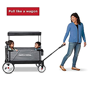 Radio Flyer City Luxe Stroll ‘N Wagon, Grey with Parent Caddy and Internal Storage Pockets, for 1+ Years