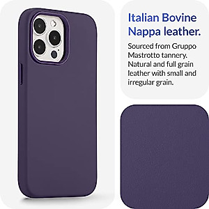 LONLI Classic - (for iPhone 14 Pro Max) - European Nappa Leather Case - Smoothen and Soften Over Time - Compatible with Magsafe - Deep Purple