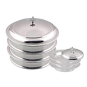 Communion Ware 3 Holy Wine Serving Tray with A Lid & 3 Stacking Bread Plate with A Lid - Mirror Finish Stainless Steel