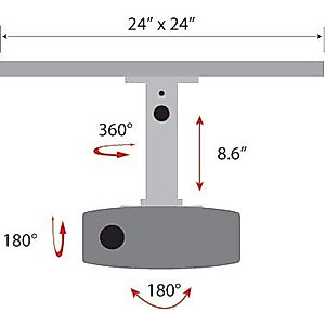 Amer Mounts AMRDCP100KIT Universal Adjustable 2 x 2 feet Drop Ceiling Projector Mount, Suspended Drop-in Ceiling Projection Mounting Kit, White