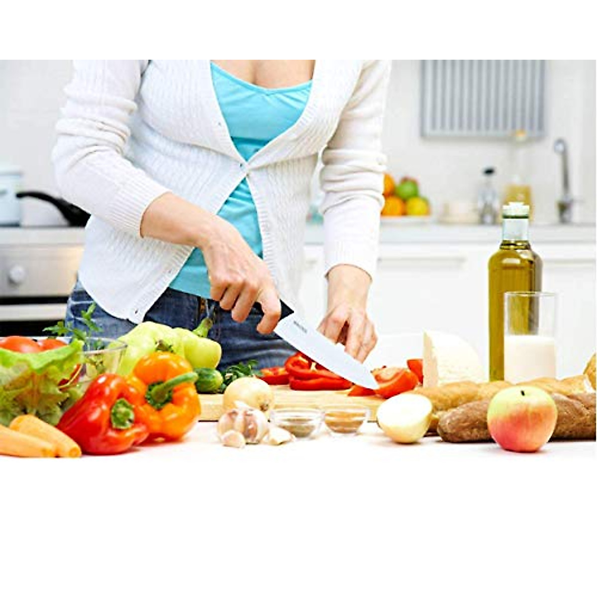 WACOOL Ceramic Knife Set 3-Piece (Includes 6-inch Chef's Knife, 5-inch Utility Knife and 4-inch Fruit Paring Knife), with 3 Knife Sheaths for Each Blade (Black Hand 2022)