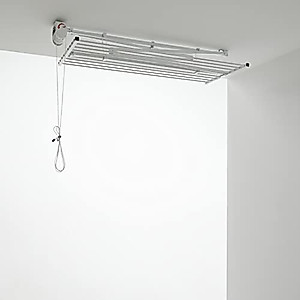 foxydry Mini, Ceiling Mounted Clothes Drying Rack, Pulley Clothesline, Vertical Folding Laundry Drying Rack (150 cm / 59.05 in, Grey)