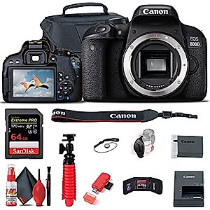 Canon EOS Rebel 800D / T7i DSLR Camera (Body Only), 64GB Memory Card, Case, Card Reader, Flex Tripod, Hand Strap, Cap Keeper, Memory Wallet, Cleaning Kit (Renewed)
