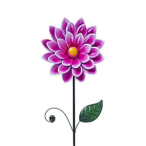 Metal Flower Garden Stake Decor,37" Flower Garden Stake for Outdoor Home Garden Backyard Lawn Pathway Patio Flower Stick Decor,Pink
