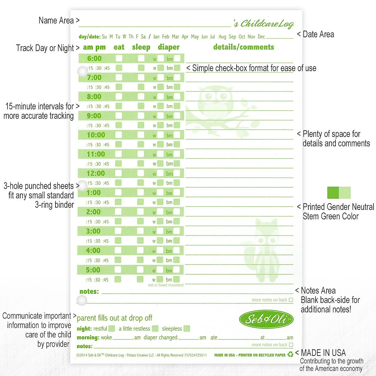 Baby Daily Tracking Log - Childcare Activity Journal Notepad
