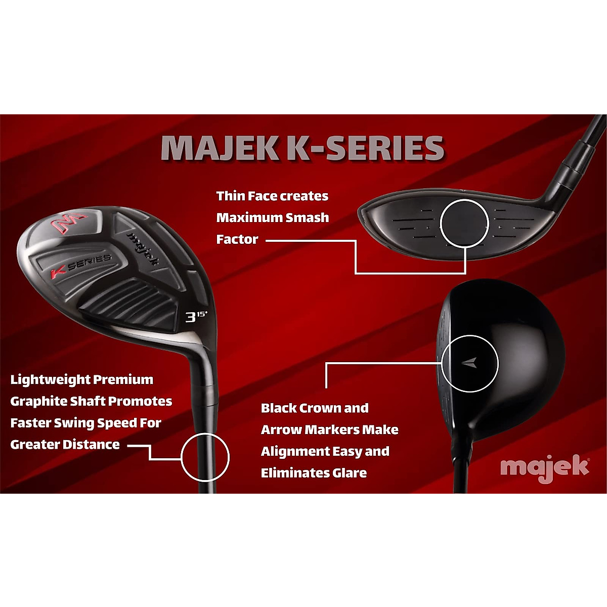 Senior Women's Majek K-Series High Launch 460cc 12.5° Driver and 3 5 Fairway Wood Set Golf Clubs, Right Handed Premium Ultra Forgiving Senior Ladies Flex Graphite Shaft, Premium Tour Velvet Grip