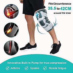 Inflatable Knee Brace with Built-in Pump; Compression Knee Wrap - Reusable Brace with Air Pump - for knee Pain Relief, Swelling and Recovery Support - Adjustable and Inflatable for Sports Injury Sprains