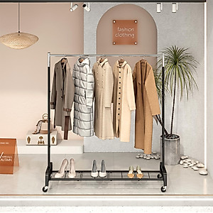 FEMOND Clothing Rack with Wheels Portable Clothes Rack Heavy Duty Garment Racks for Hanging Clothes 59" Rolling Clothes Rack