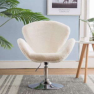 Wahson Vanity Chairs with Backs for Bedroom Cute Home Office Chair Faux Fur Chairs for Teens Girls Dorm Chairs Comfy Adjustable Stool,White (Faux Rabbit Fur)