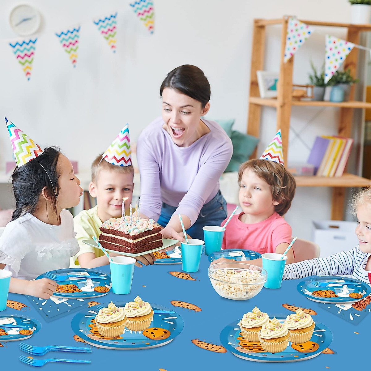Qyeahkj Milk and Cookies Party Supplies Tableware Kit for 25 Guests Milk and Cookies Birthday Party Paper Plates Napkins Tablecloths Decorations Favors for Baby Showers Weddings