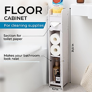 WOWZILLA Small Bathroom Storage Cabinet, White Bathroom Cabinet for Small Spaces, Next to Toilet Storage Slim Bathroom Organizers and Storage Cabinet with Shelves and Two Ventilation Door Holes