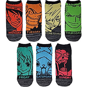 Ripple Junction One Piece Anime 7 Days of the Week Characters Multi Pack Adult Ankle Socks