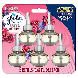 Glade PlugIns Refills Air Freshener, Scented and Essential Oils for Home and Bathroom, Rose & Bloom, 3.35 Fl Oz, 5 Count