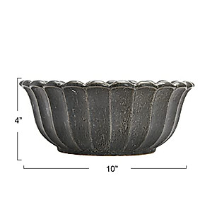 Creative Co-Op Stoneware Flower Shaped Bowl, Matte Black Reactive Glaze, 10''L x 10''W x 4''H