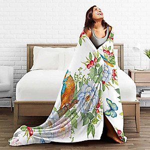 Throw Blanket 40x50 Inch,Watercolor Kingfisher Birds Flannel Soft Cozy Fluffy Throw Blankets and Warm Throws for Adults in Couch Sofa Bed 50x40 Inch