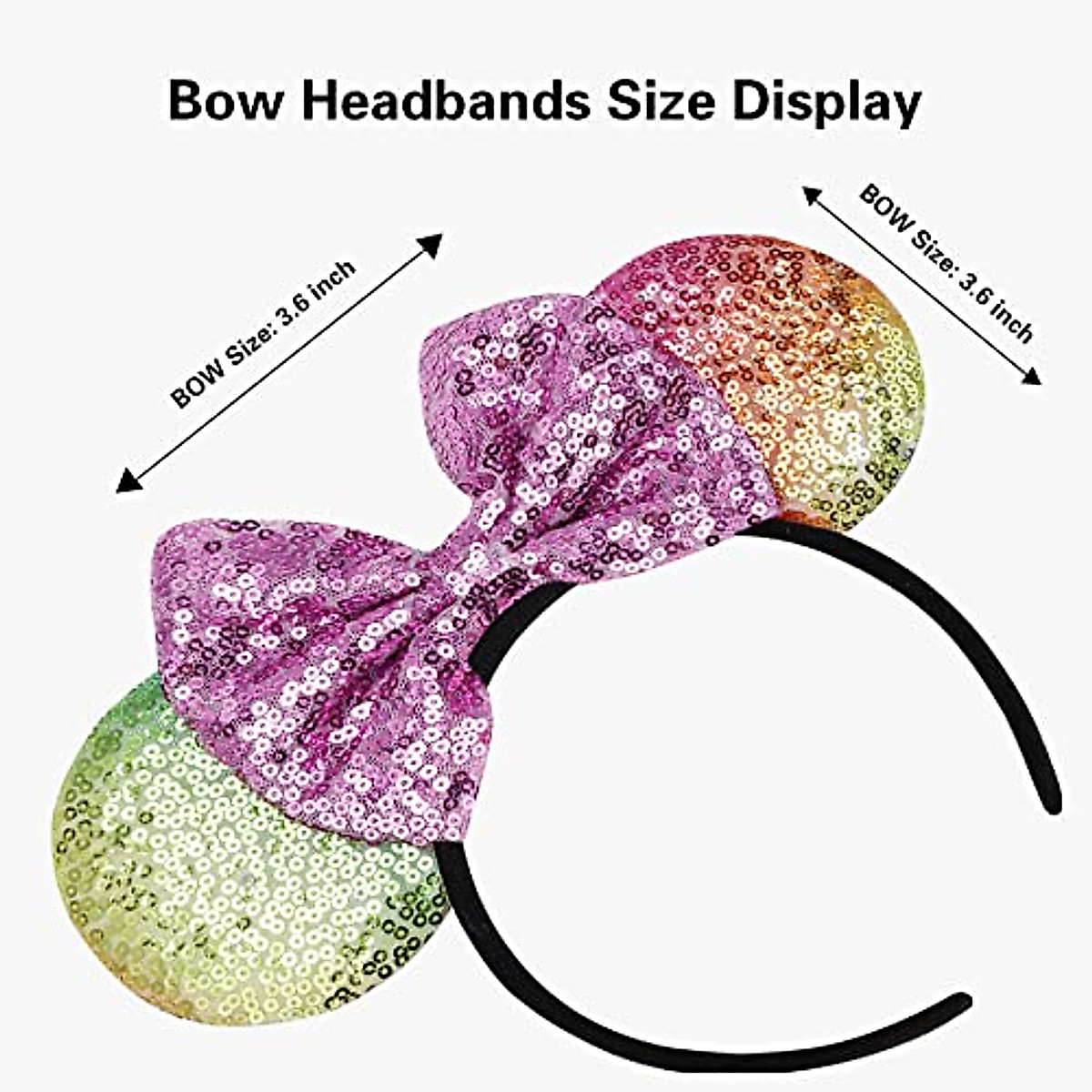 Makone Mouse Ears Headbands, Rainbow Sparkle Mouse Ears, Sequin Minnie Ears, Purple Bows Hairs Accessories, Party Princess Cosplay for Baby Girls & Women