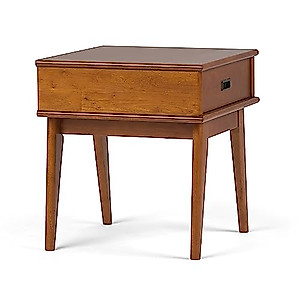 SIMPLIHOME Draper Solid Hardwood 22 inch wide Rectangle End Side Table in Teak Brown with Storage, 1 Drawer, for the Living Room and Bedroom