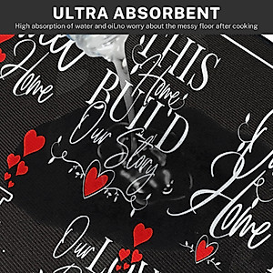 Tayney Black Kitchen Rugs and Mats Non Skid Washable Set of 2, Red Love Heart My Sweet Home Kitchen Runner Rug, Modern Phrase Doodle Under Sink Mats for Kitchen Floor Decor