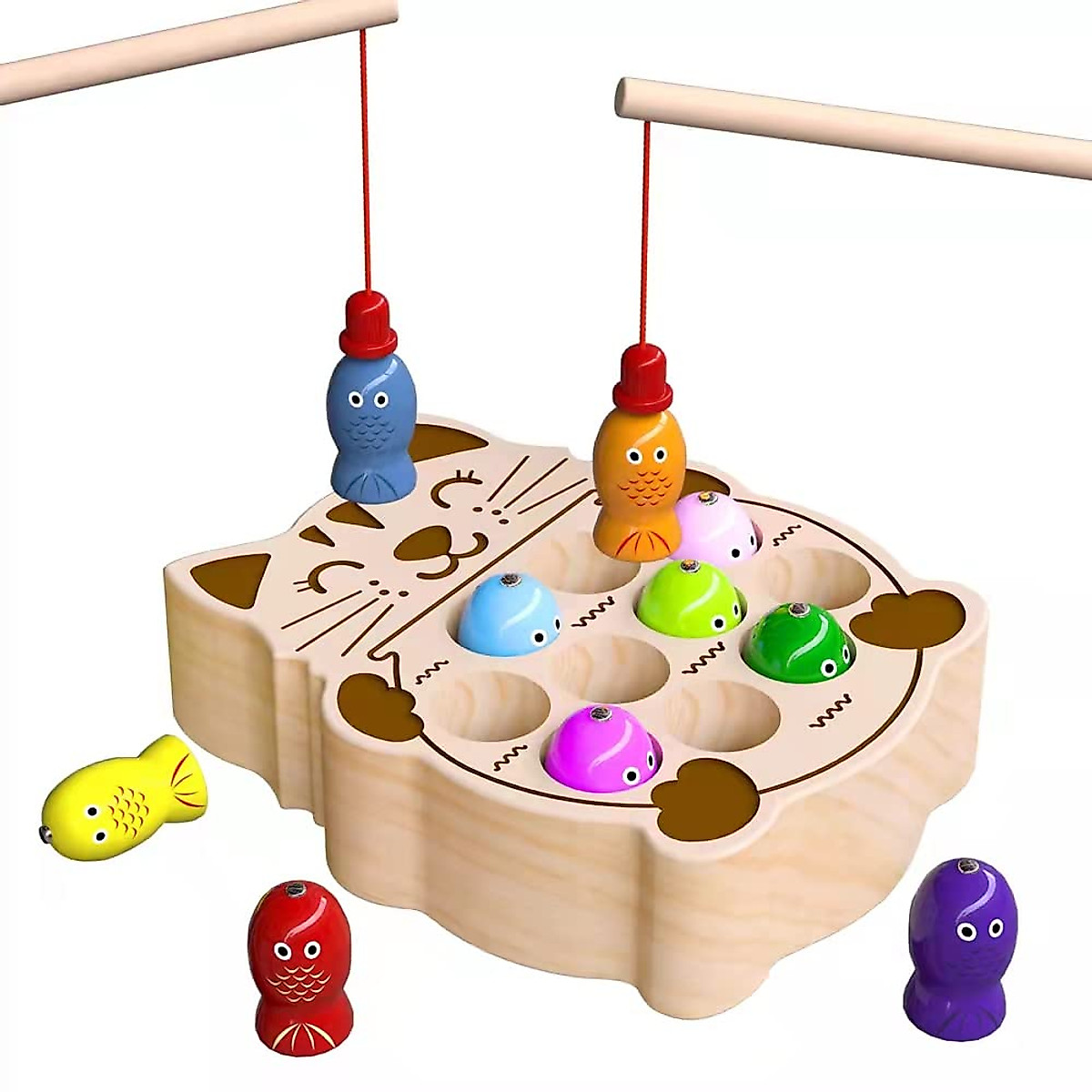 Montessori Magnetic Wooden Fishing Game for Toddlers 3 4 5 Years Old, Preschool Fine Motor Skill Learning Hand Eye Coordination Fishing Toy, Great Gifts for Children Boys and Girls