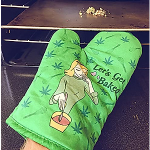 Let's Get Baked Oven Mitt Funny Marijuana Weed 420 High Kitchen Glove Funny Graphic Kitchenwear 420 Novelty Cookware Green Oven Mitt