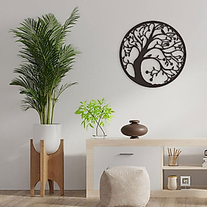HSART Tree of Life Metal Wall Art, Tree of Life Logo, Black Decorative Tree Silhouette, Suitable for Living Room Bedroom Garden Wall Decoration, 35 * 35cm