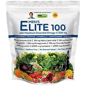 ANDREW LESSMAN Multivitamin - Men's Elite-100 with Maximum Essential Omega-3 500 mg 120 Packets – 40+ Potent Nutrients, Essential Vitamins, Minerals, Phytonutrients and Carotenoids. No Additives