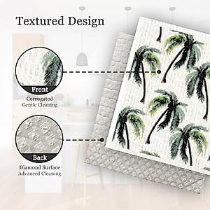 Swedish Dishcloths for Kitchen - Eco-Friendly Reusable Cleaning Cloths Alternative to Paper Towels - 100% Soft Organic Cotton Biodegradable Washable Cellulose Sponge Cloths (Palm Tree Designs, 5pc)