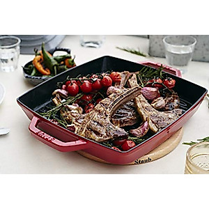 staub 40511-730 Pure Grill Square Cherry 9.1 inches (23 cm) Grill Pan, Both Hands, Casting, Enamel, Induction Compatible, Japanese Authentic Product