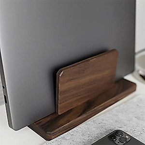 Bright Stone Vertical Laptop Stand,Walnut Wood Vertical Laptop Holder and MacBook Stand,Desk Setup,Desktop Organizer,Suitable for MacBook,Laptop,Books,Phone