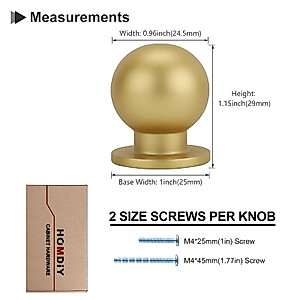 homdiy 10 Pack Brushed Brass Cabinet Knobs Dresser Knobs, Gold Cabinet Knobs Drawer Knobs Round Ball Gold Knobs Kitchen Cabinet Hardware Single Hole Door Knobs