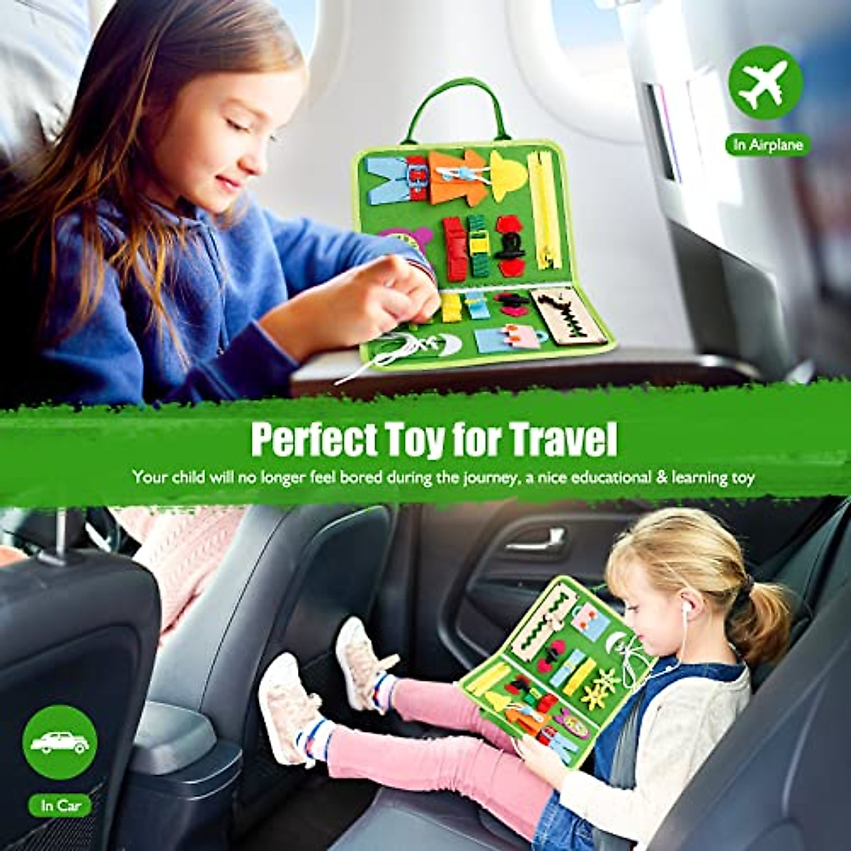 beefox Busy Board Montessori Toys for 1 2 3 4 Year Old -Fine Motor Skills & Travel Essentials Toys - Preschool Learning Activities Educational Gift for Toddlers (Dinosaur)