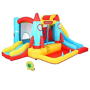 Inflatable Bounce House,Kids Castle Jumping Bouncer with Slide, for Outdoor and Indoor for Kids Summer Garden Water Party (Rocket,with Inflator)