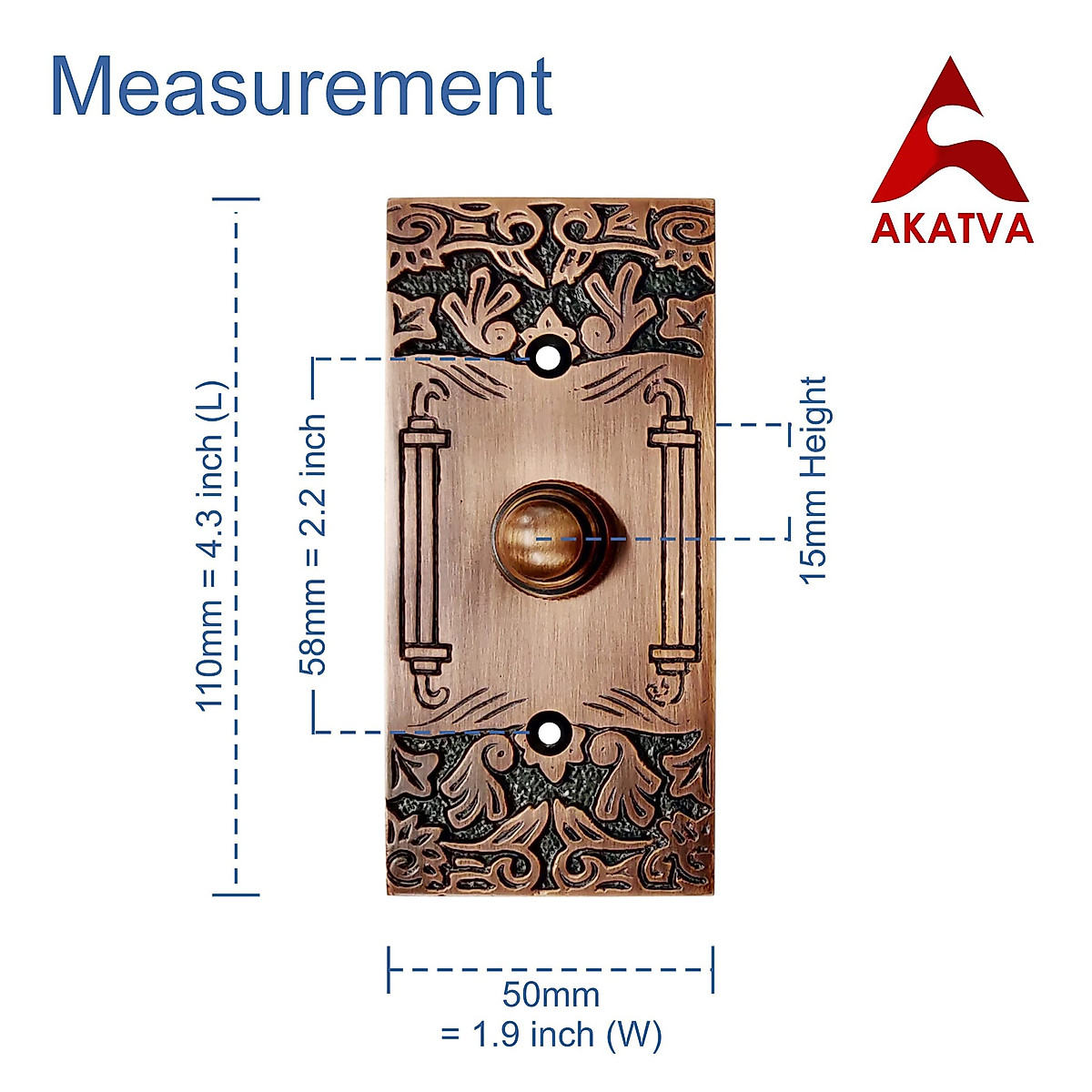 Akatva Doorbell Button with T Hinge Set – 2 Pieces Gate Hinges for Wooden Fences Heavy Duty – Bell Push Button – Doorbell Button Wired – Barn Hinges for Doors – Black Hinges – Antique Copper Finish