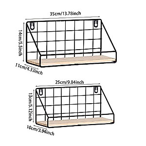 Black Floating Shelves Wall Mounted Set of 2 Rustic Wood Storage Hanging Shelf for Bedroom Bathroom Living Room Kitchen Office