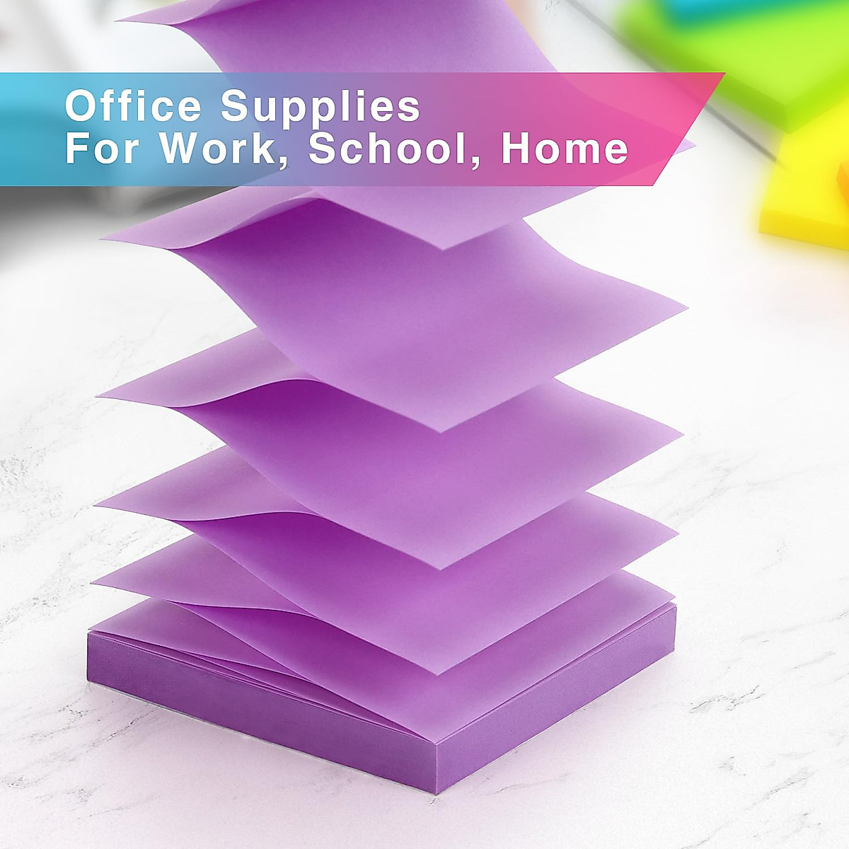 Sticky Notes 3x3 Pop Up Self-Stick Notes Pads with 6 Bright Colors, Easy to Post for Office, Shool, Home, 6 Pads/Pack, 100 Sheets/Pad(Pop Up)
