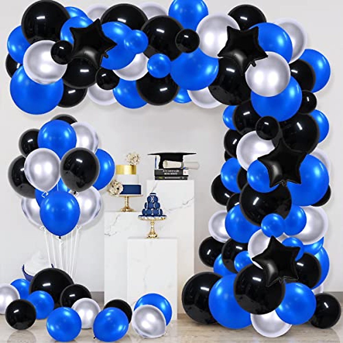 Royal Blue Black Balloon Garland Kit, 121PCS Blue Black Metallic Silver Balloons Video Gaming Birthday Party for Boy Men 18th 21th 30th 40th Birthday Retirement Graduations Party Decorations