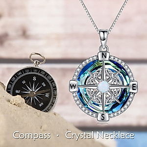WINNICACA Compass Necklace for Women Compass Gifts for Teen Girls Sterling Silver Compass Jewelry Pendant with Blue Crystal Graduation Gift for Women