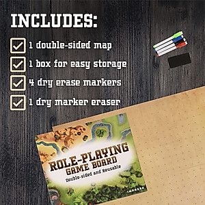 IMPRESA 27" x 23" Double Sided and Foldable Role Player Game Battle Grid Game Mat - for Dungeons and Dragons and Other RPGs - Double Sided - Includes Markers and Eraser