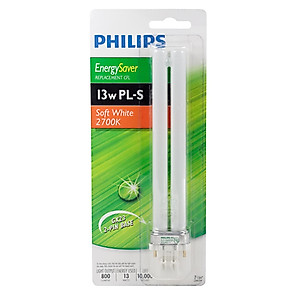 PHILIPS LED 230102 Energy Saver PL-S 13-Watt Compact Fluorescent Light Bulb, Soft White, GX23 2-Pin Base