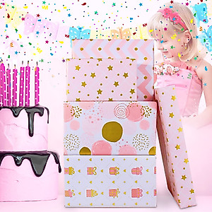 Wrapping Paper Pink Gold Birthday Gift Wrapping Paper for Girls Women-Soft Pink Gift Wrap Paper and Ribbon Sticker for Present - Pretty Light Pink Wrapping Paper Birthday Girl Wrapping Paper Birthday Wrapping Paper Girls Folded Sheets for Party,Wedding,Va