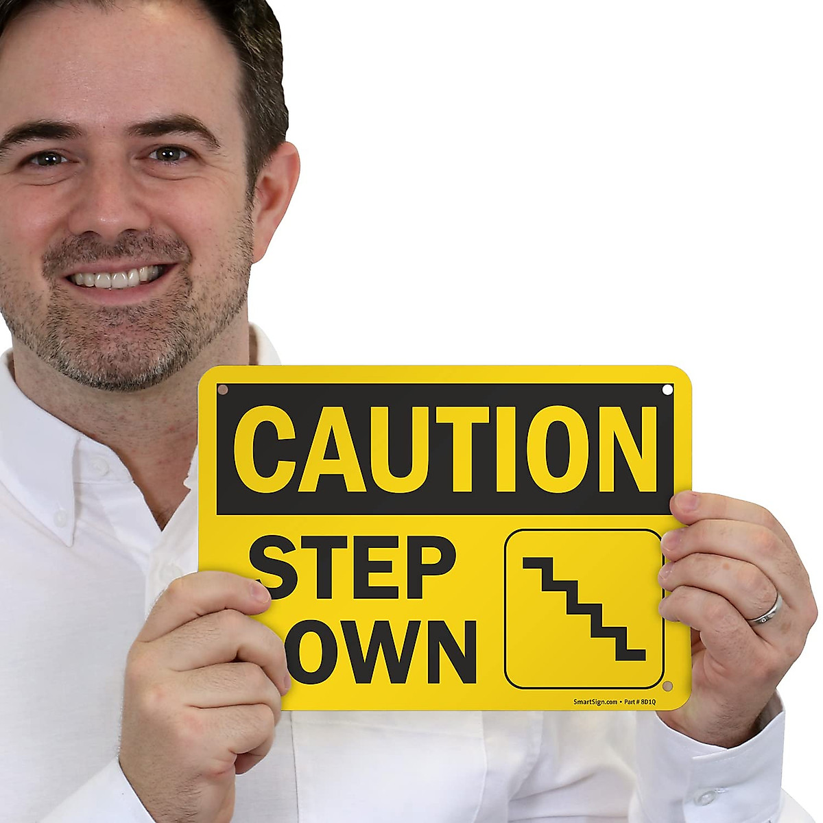 SmartSign "Caution - Step Down" Sign | 7" x 10" Aluminum