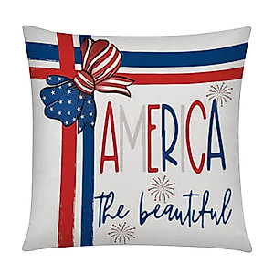 COMMINY 4th of July Pillow Covers 18x18 Set of 6 Patriotic Stripes Throw Pillow Cover American Flag Pillow Case Independence Memorial Day Decorations for Couch Home Outdoor