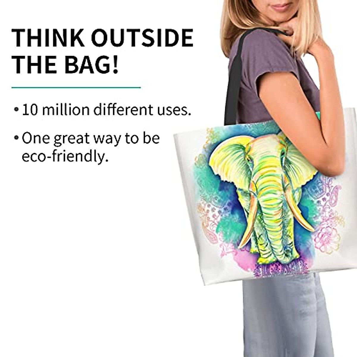 AuHomea Green Elephants Reusable Grocery Bags Big Capacity Shopping Bag Canvas Shoulder Tote Handbag For Women Girls
