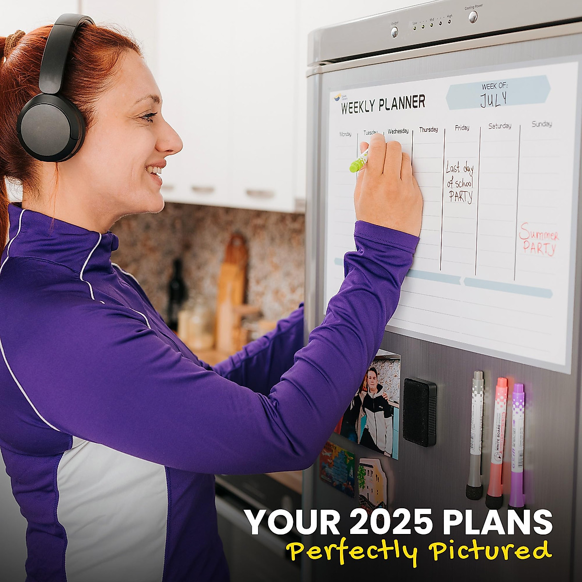 Magnetic Weekly Dry Erase Board Calendar Whiteboard- Latest Premium Nano Technology Stops Stains- 17x12” Whiteboard Calendar for Fridge- 4 Fine Tip Markers and Large Eraser- Weekly Planner White Board