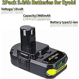 FERRYBOAT 2Pack 3600mAh P102 for Ryobi 18V Battery Replacement 18Volt Battery Lithium-ion P102 P103 P104 P105 P107 P108 P109 P122 P190