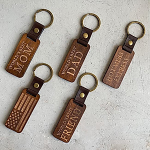 POVOKICI 10 Pack Blank Wood Keychain, Rectangle Walnut Keychains with Leather Strap, Personalized Key Tags for DIY Car Ornament Gift, Key Ring Gift Craft for Birthday, Engraving Gift