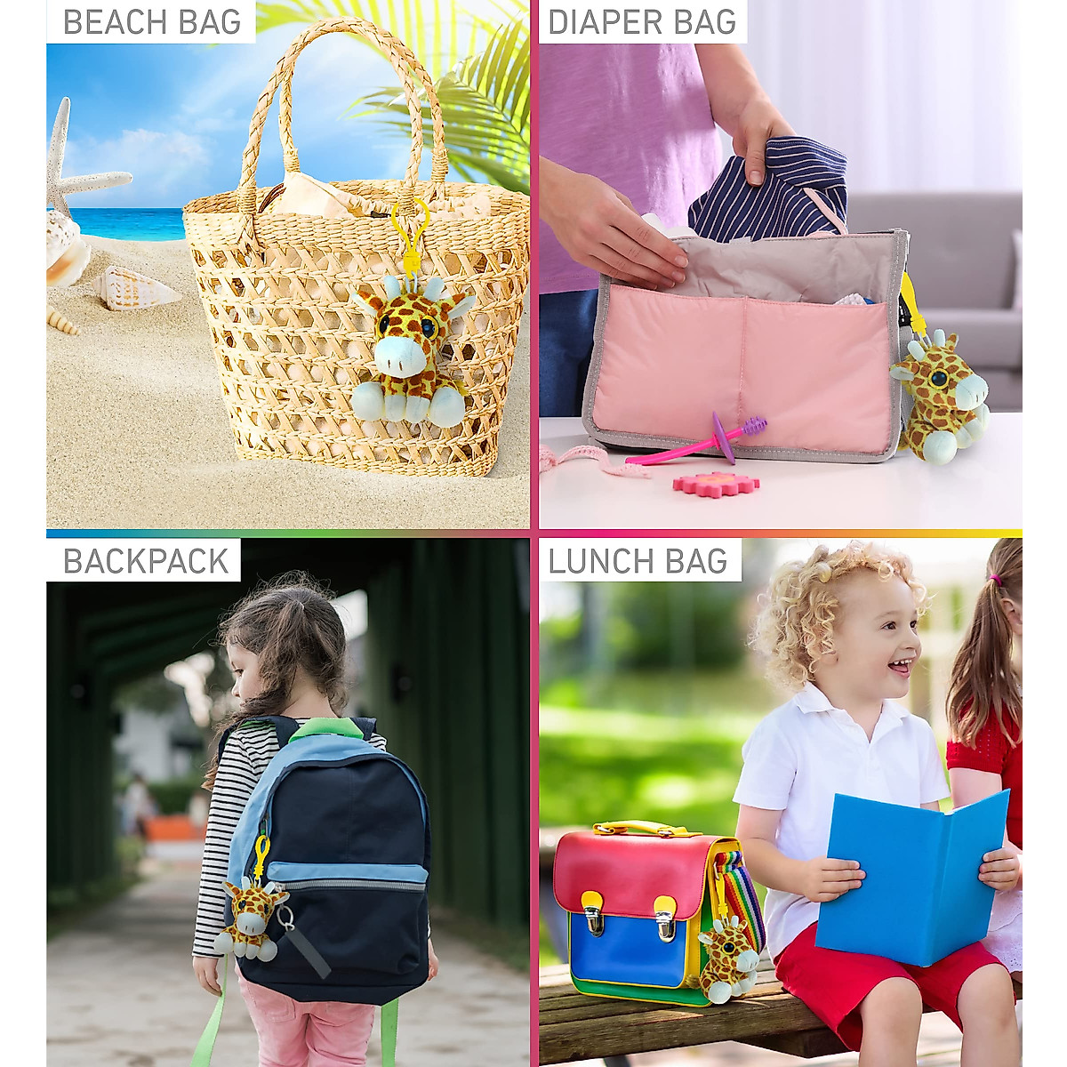 Puzzled DolliBu Big Eye Giraffe Plush Keychain - Stuffed Giraffe Keychain, Fluffy Plush Keychains for Backpack, Purse, Wallet, or Bag, Cute Zoo Party favors Keychain Charm for Kids and Adults - 6 Inch