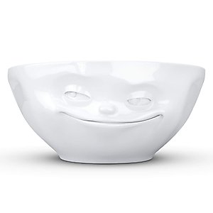FIFTYEIGHT PRODUCTS TASSEN Porcelain Bowl, Grinning Face Edition, 11 oz. White (Single Bowl) Medium Bowl for Soup Cereal